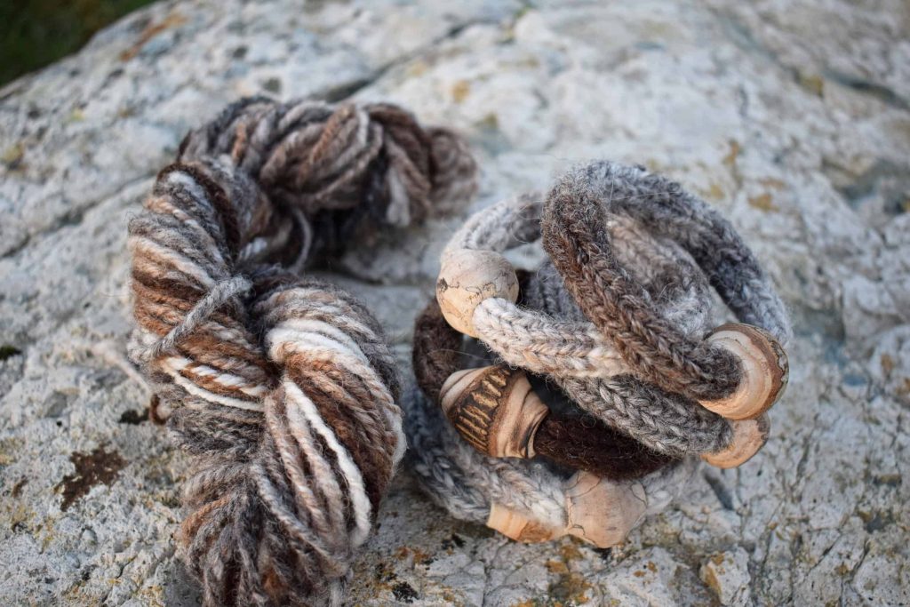 Natural Handmade Wood & Wool Bracelet - Patchwork Sheep