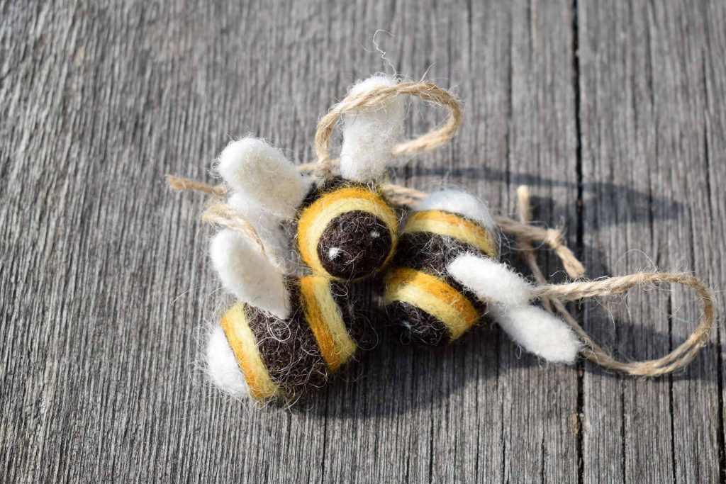 Bumble Bee Decorations Needle Felted Wool Gift - Patchwork Sheep