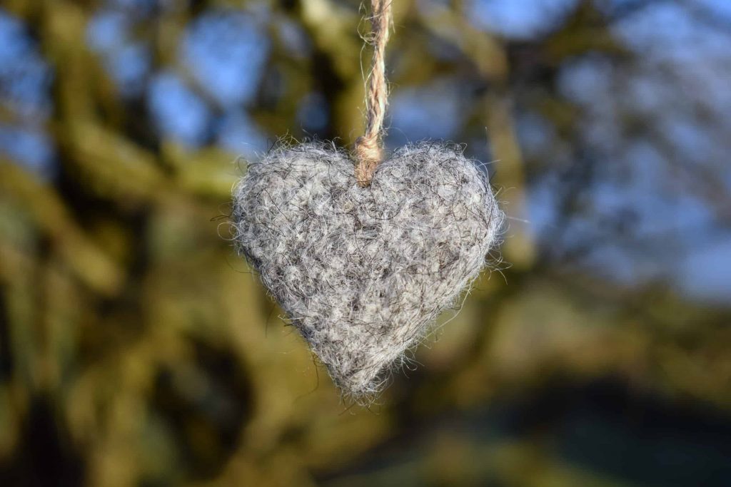 Wool Heart Decoration Handmade Natural Grey Icelandic Fleece From Sven The Sheep Needle Felt