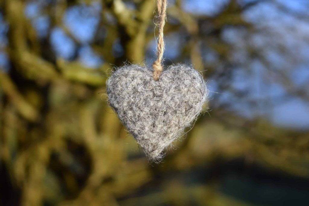 Wool Heart Decoration Handmade Natural Grey Icelandic Fleece From Sven The Sheep Needle Felt