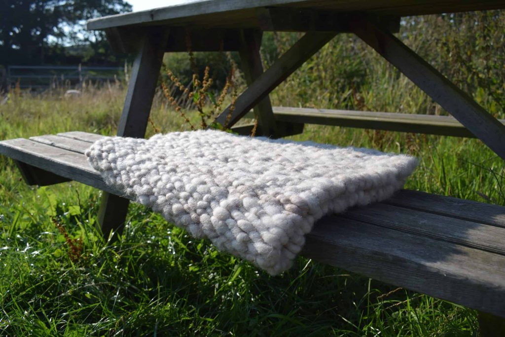 Peg Loom Natural Wool Rug 'Torddu' - Handmade in Wales - Patchwork Sheep