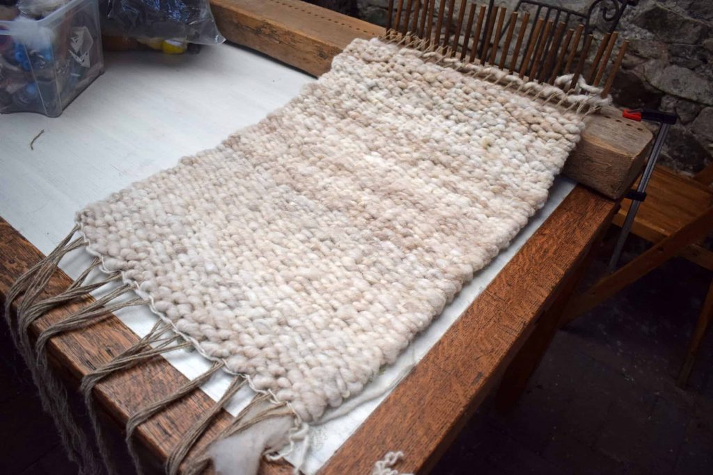 Peg Loom Natural Wool Rug 'Torddu' - Handmade in Wales - Patchwork Sheep