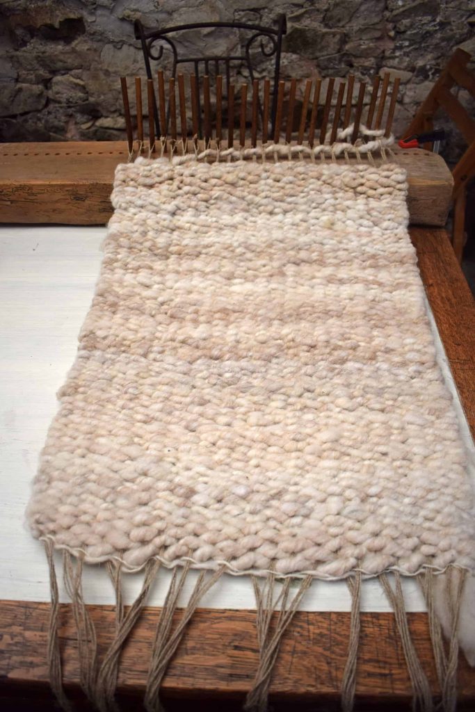 Peg Loom Natural Wool Rug 'Torddu' - Handmade in Wales - Patchwork Sheep